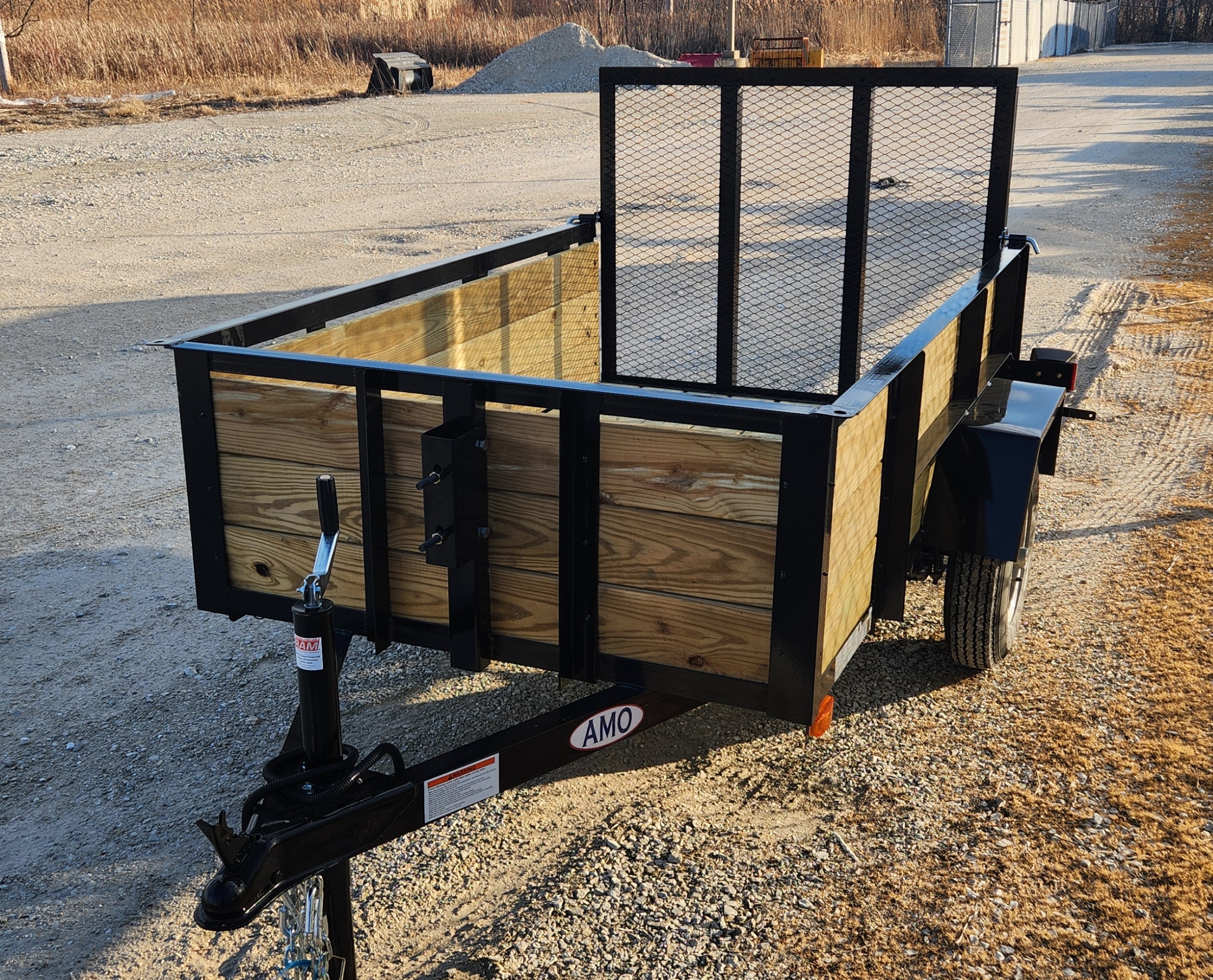 AMO 4 X 6 Steel Utility Trailer with Ramp Gate and 20" Solid Wood Sides ...